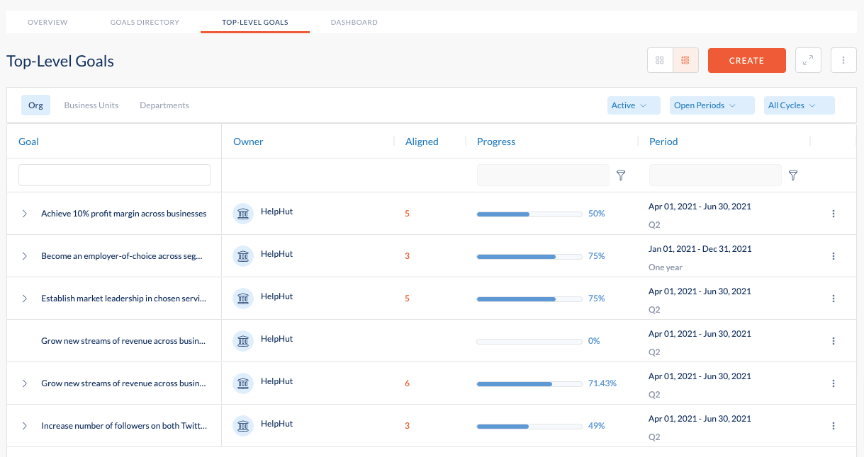 View Top-Level Goals in my Organization