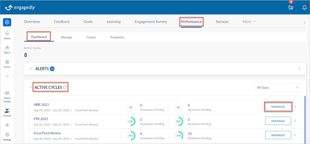 Access performance cycle manage page