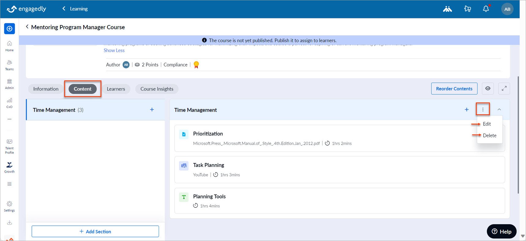 Add and manage sections and units
