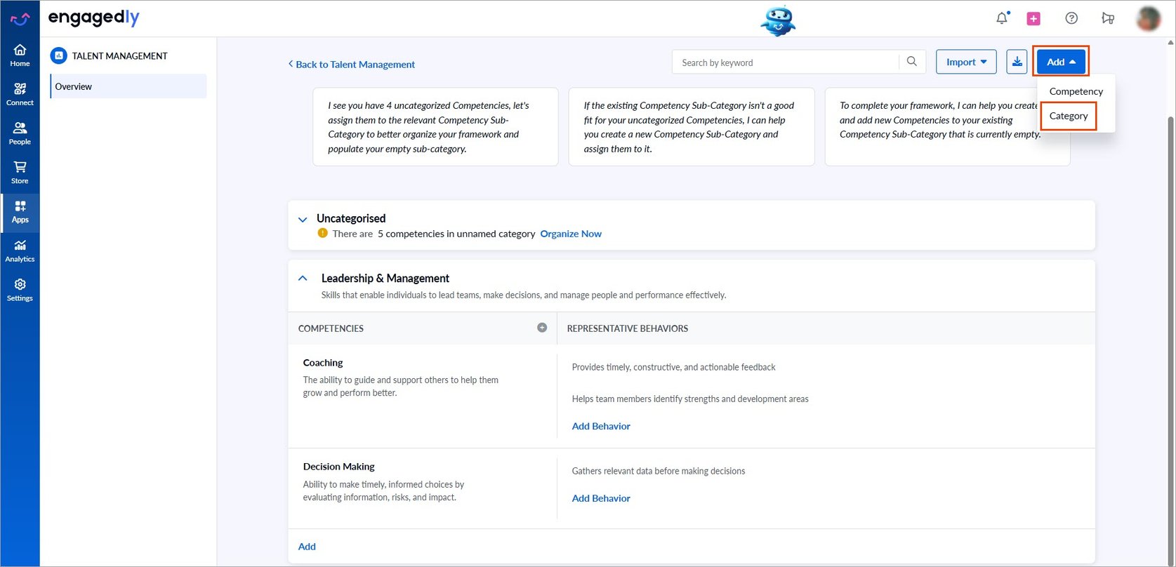 Add and manage competency categories