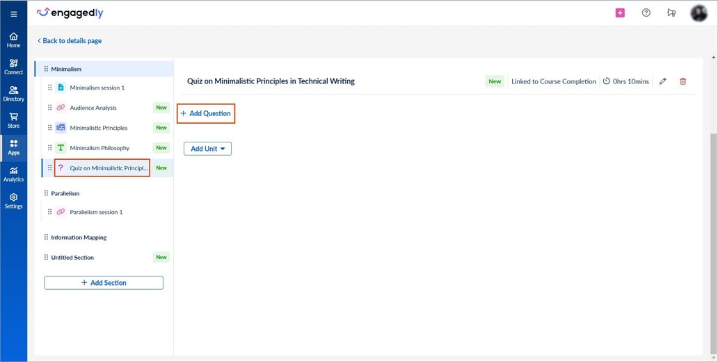 Add and manage questions in quiz