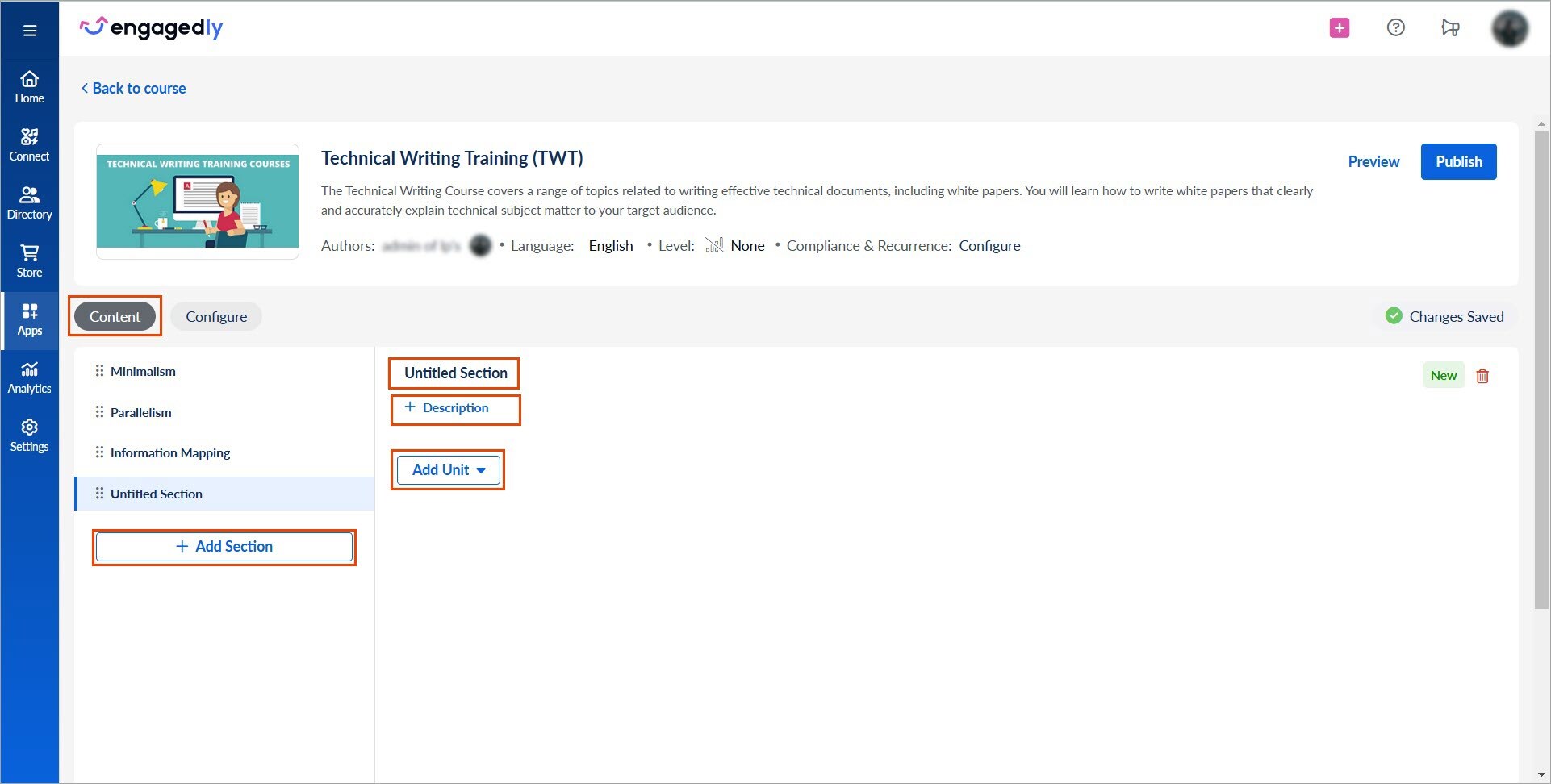 Add and manage section and unit to course