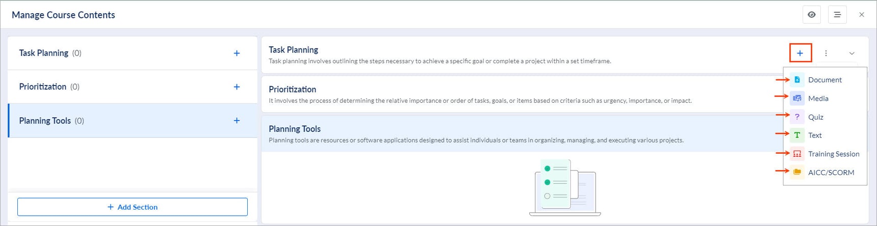 Add and manage sections and units
