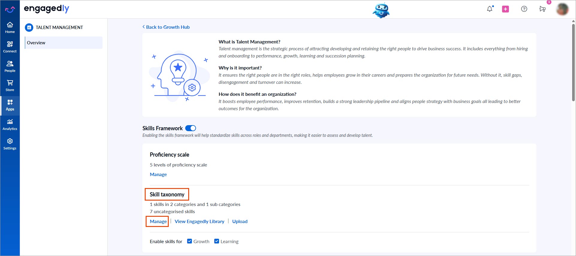 Add and manage skill categories and subcategories