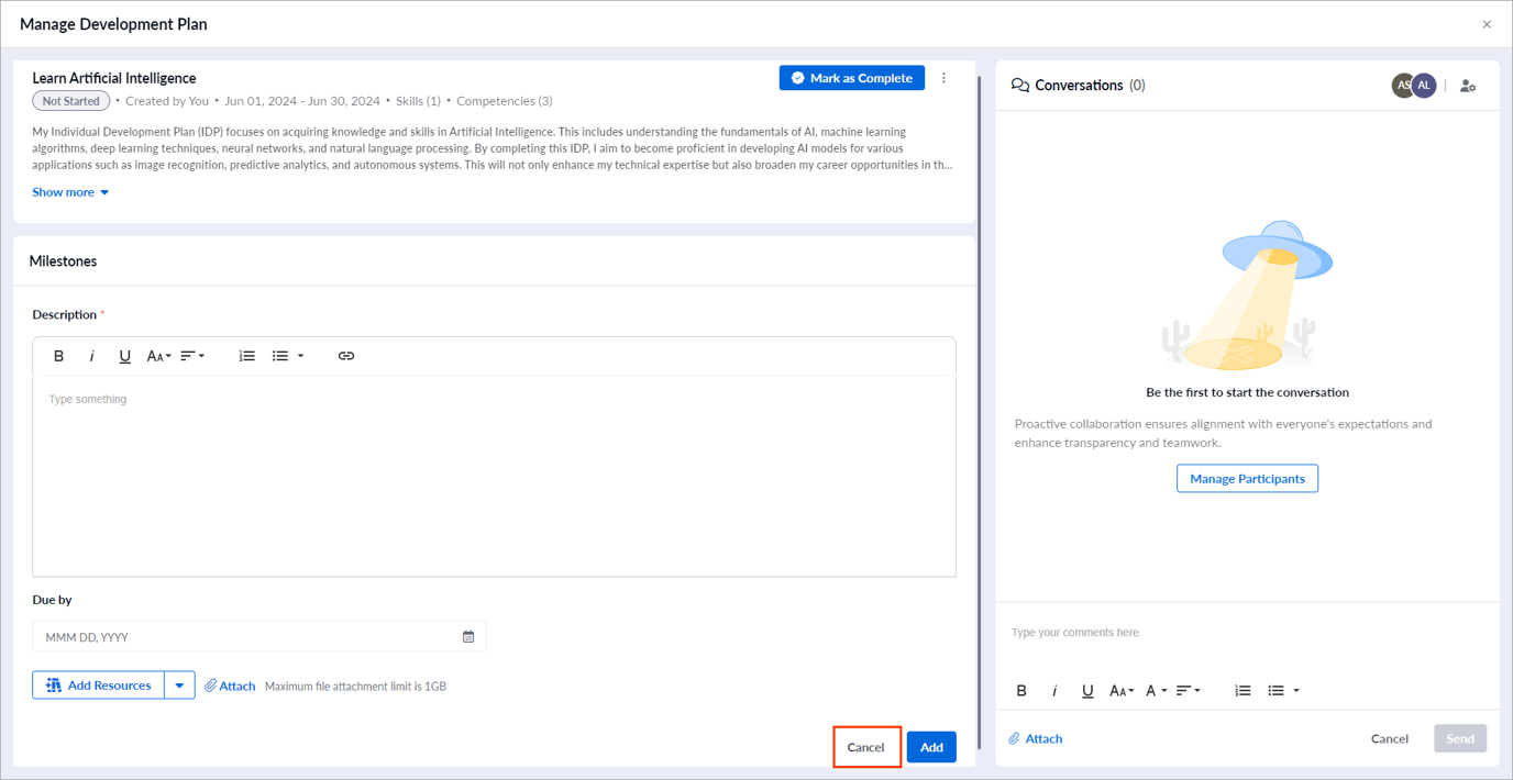 Add and manage milestones for employee IDP