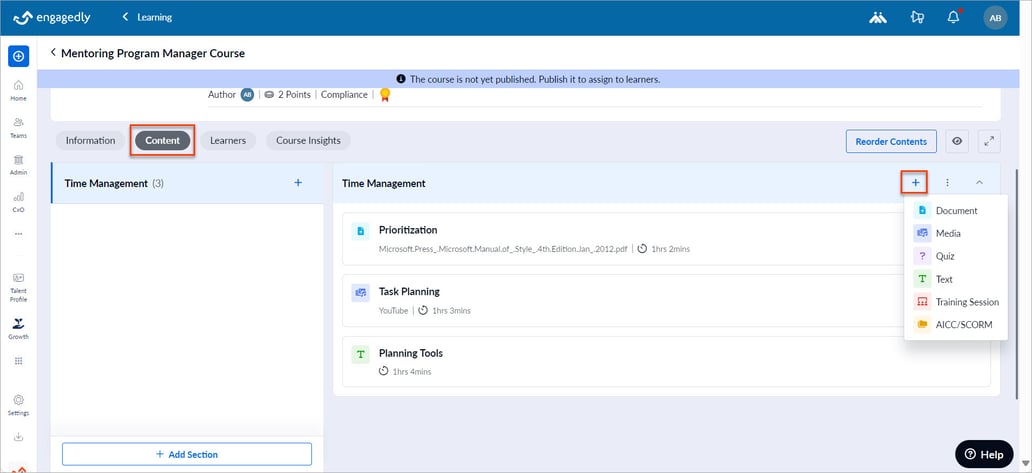Add and manage sections and units