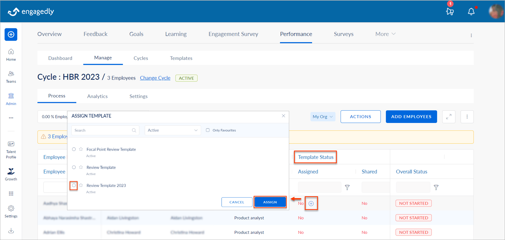 Assign, unassign, and share performance templates