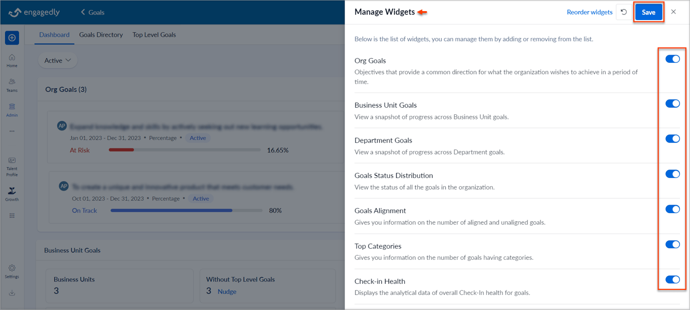 Manage widgets