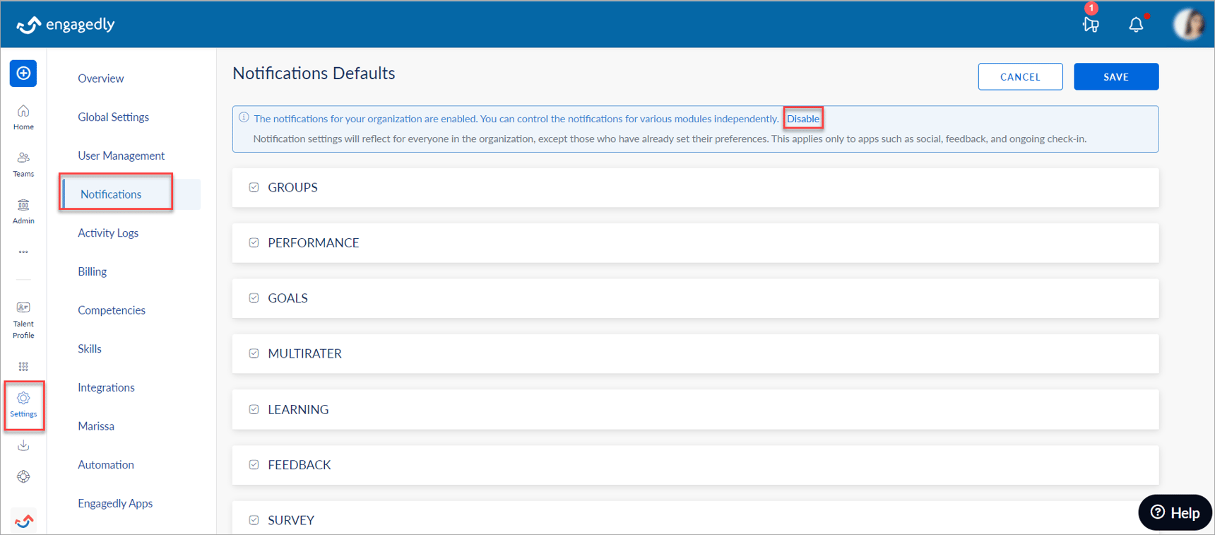 Enable or disable notifications
