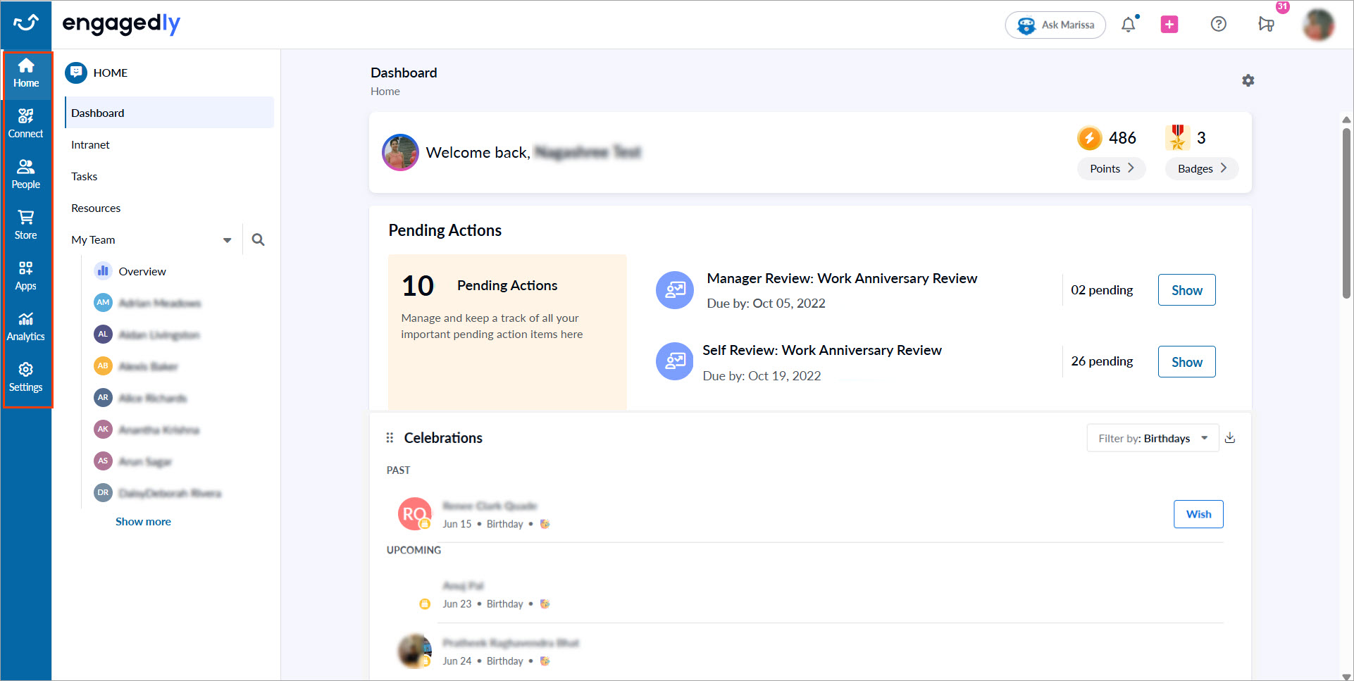 Overview of the Engagedly homepage