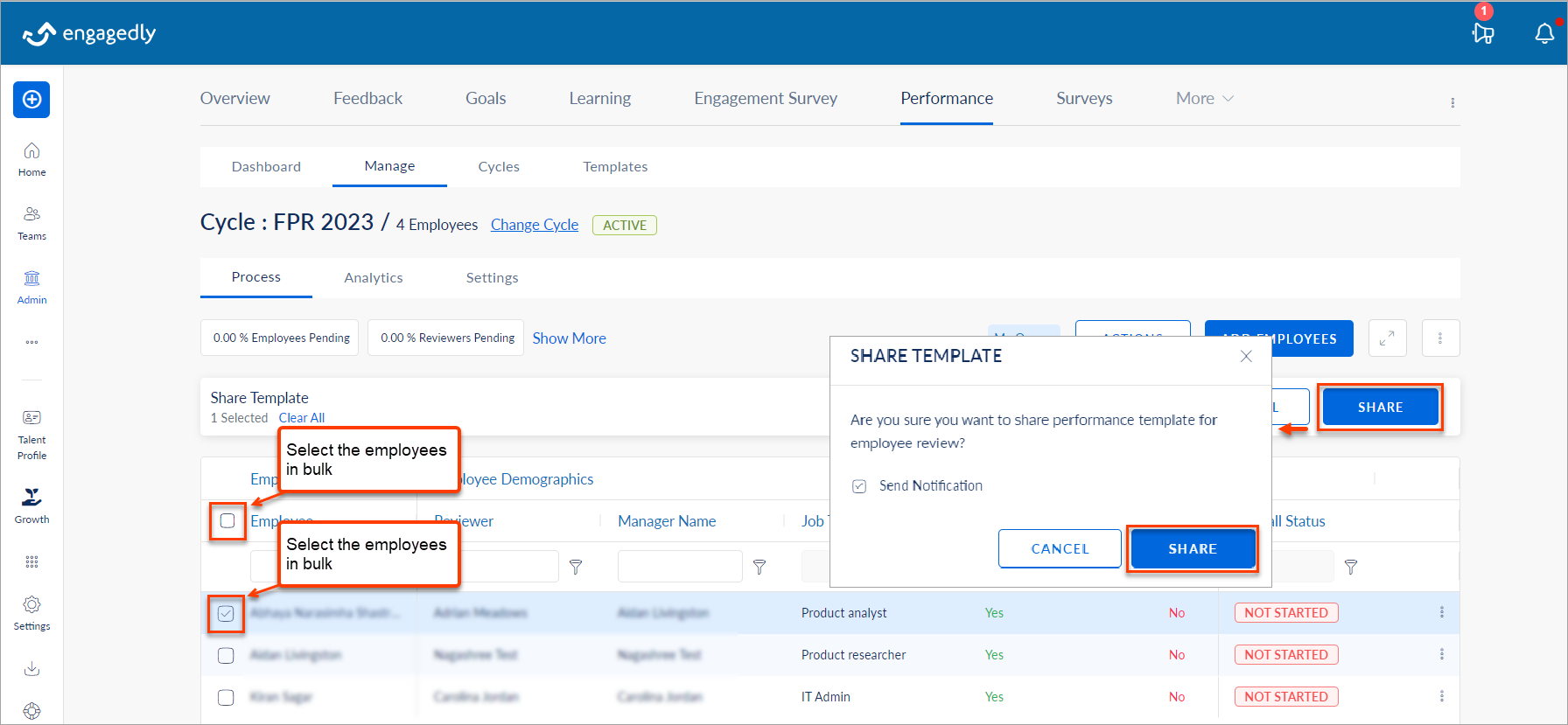 Assign, unassign, and share performance templates
