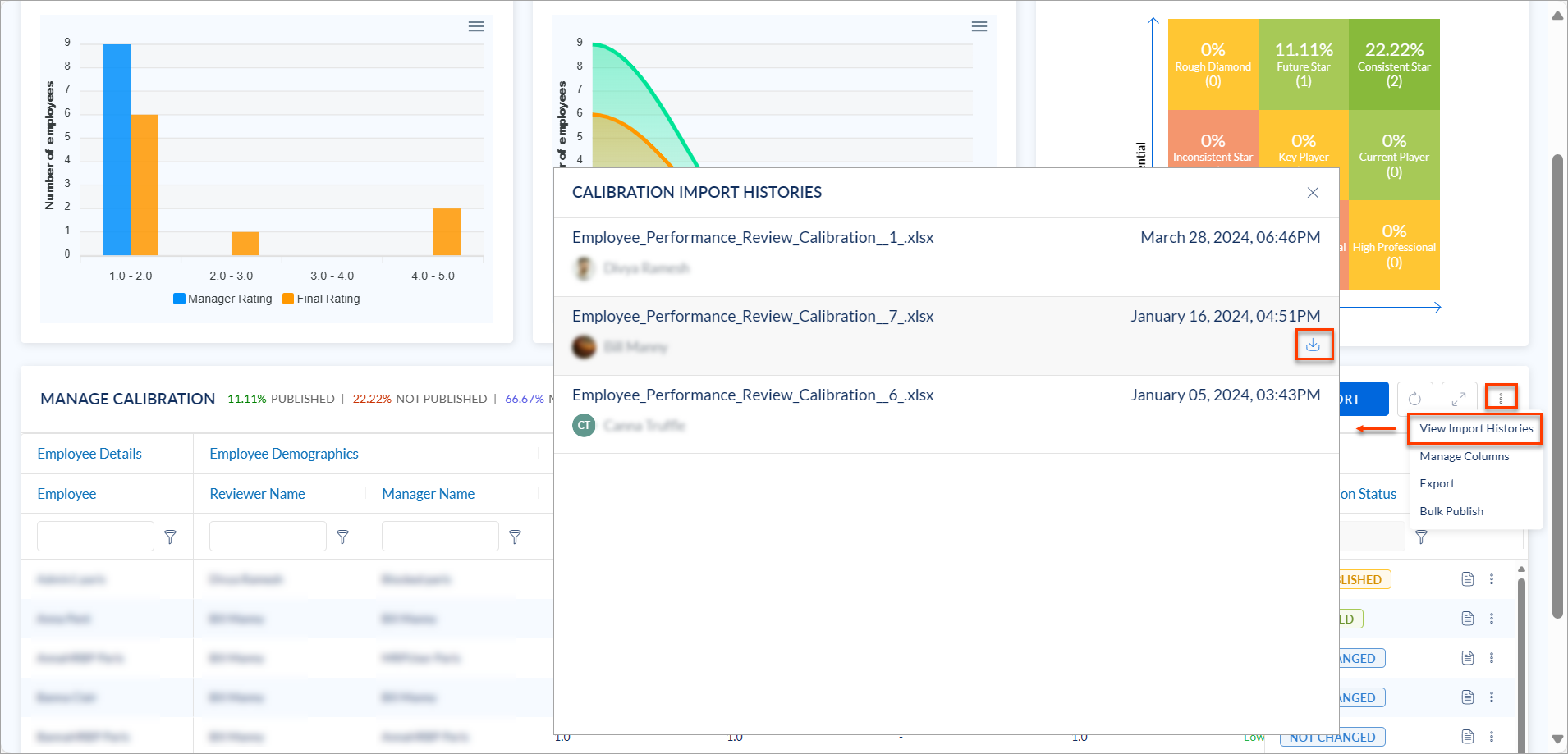 View and download calibration history