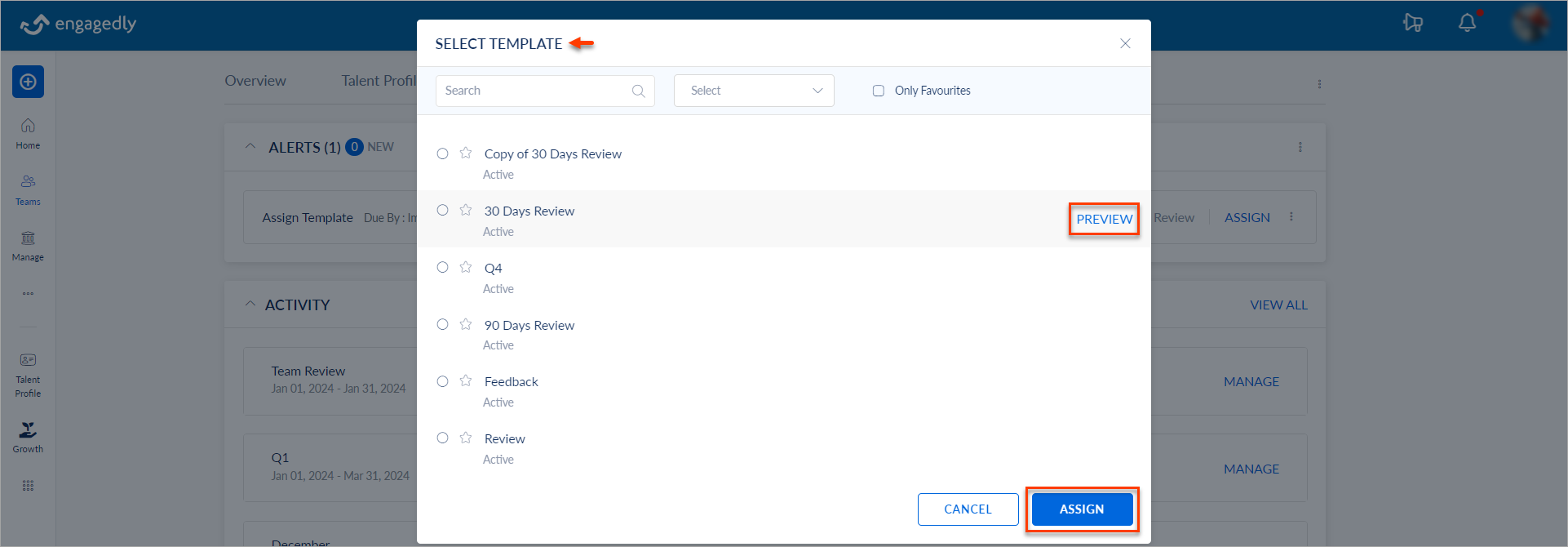 Assign templates in 360 Feedback